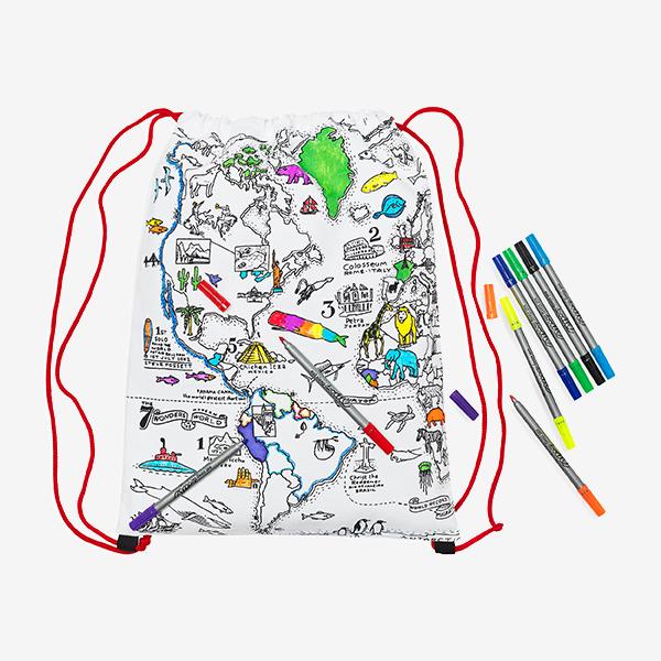 Worldmap / Drawstring Doodle Backpack | Accessories For Kids – Tuli Kids
